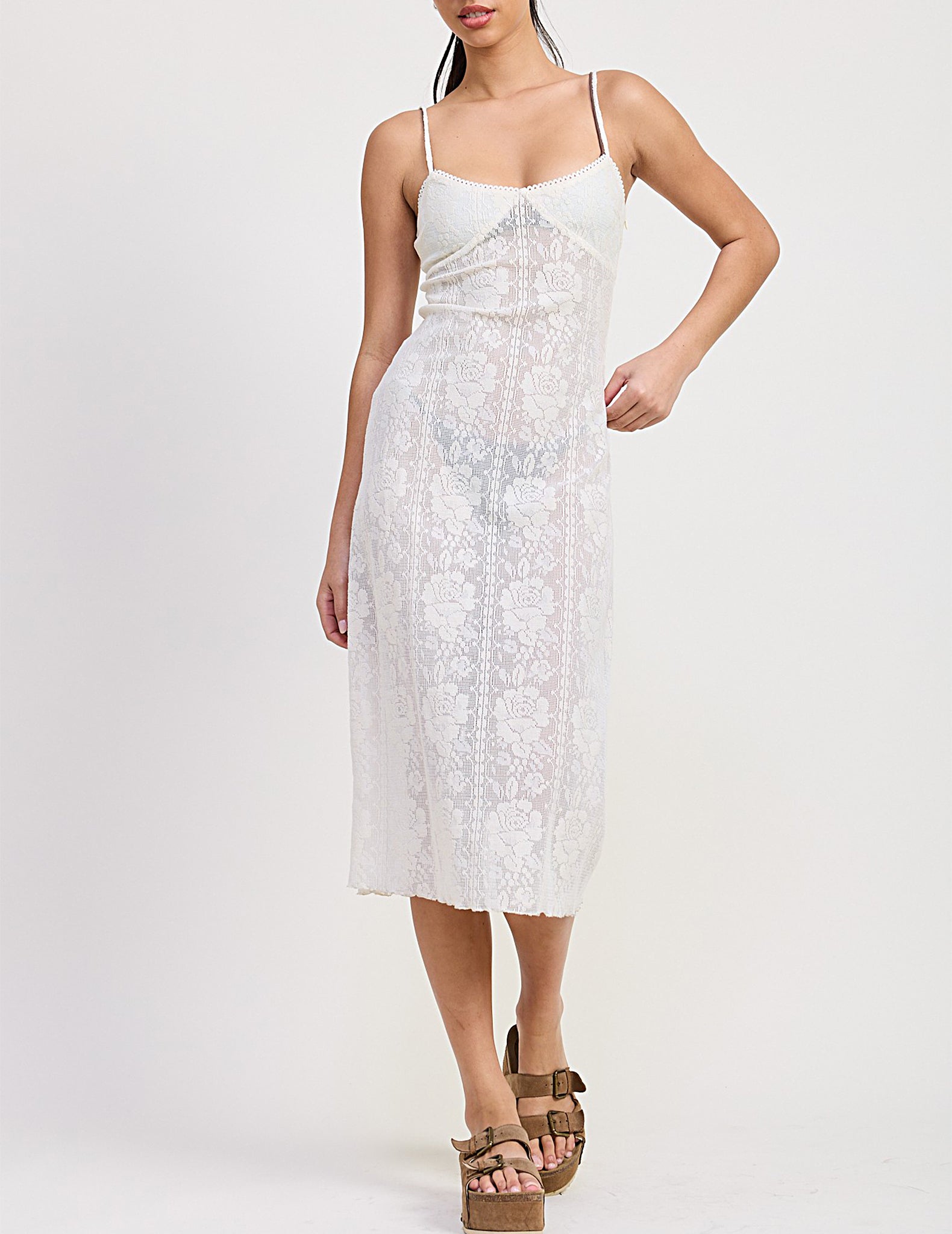 Gloria White Sheer Lace Midi Dress – Cuffs.